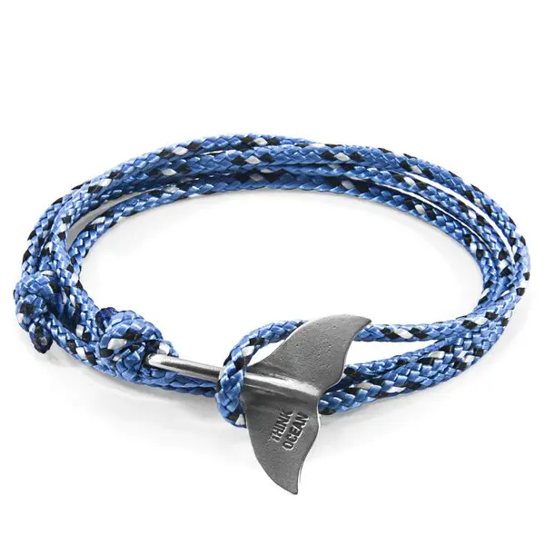 ANCHOR & CREW Think Ocean Big Whale Silver & Rope Bracelet - Blue
