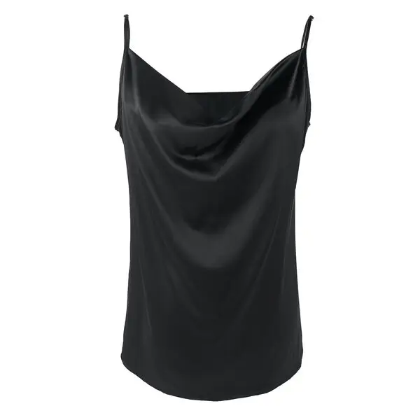 SOFT STROKES SILK Pure Mulberry Silk Cowl Neck Camisole, Spaghetti Strap - Black