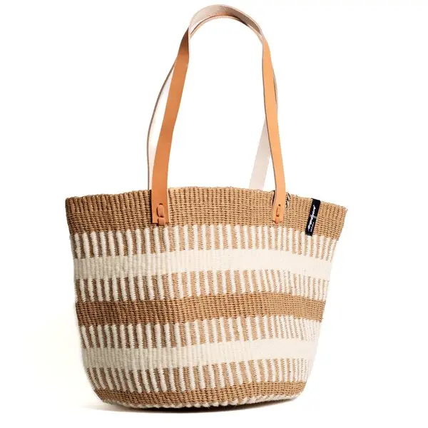 MIFUKO White / Brown Pamba Shopper Basket - White/brown