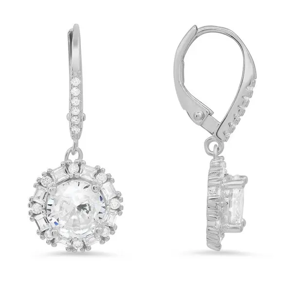 KYLIE HARPER Dangling Round Cut Halo Diamond Cz Leverback Earrings In Sterling - Silver