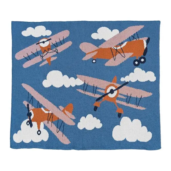 In2green Baby Cotton Knit Blanket Planes - Orange