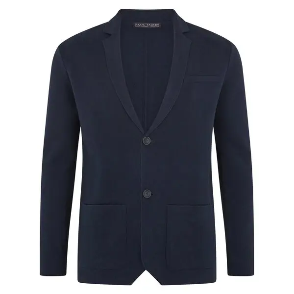 PAUL JAMES KNITWEAR Lightweight Organic Cotton Luca Linen Knitted Blazer Navy - Blue