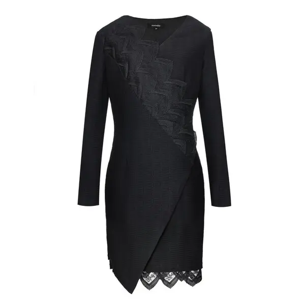 SMART AND JOY Lace Edge Knitted Wrap Dress - Black