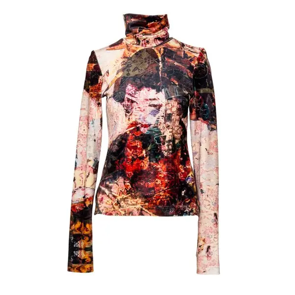 ARTISTA Geisha Printed Velvet Top - Red