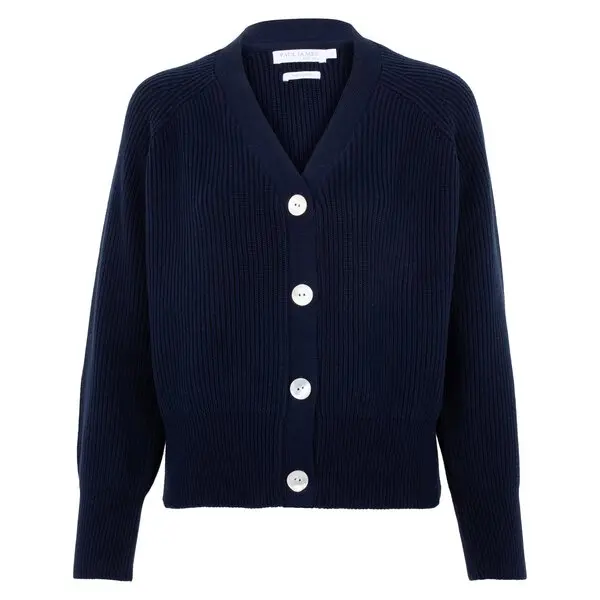PAUL JAMES KNITWEAR Cotton Tilda Oversized V Neck Ribbed Cardigan - Blue