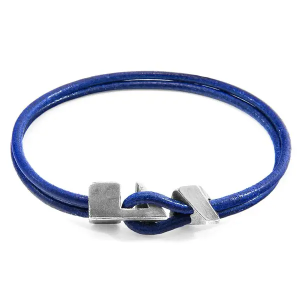 ANCHOR & CREW Silver / Blue Azure Blue Brixham Silver & Round Leather Bracelet - Silver/blue