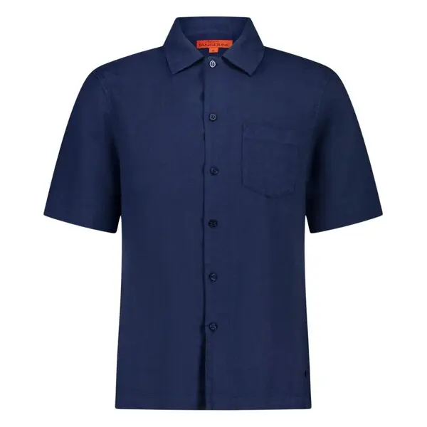 MAISON TANGERINE Deep Linen Short Sleeve Shirt For - Blue