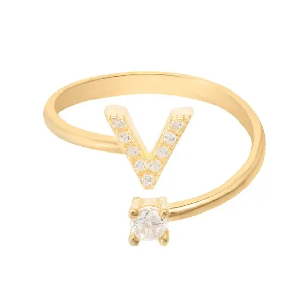 LATELITA Gold / White Initial Ring Gold V - Gold/white