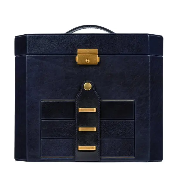 TIME RESISTANCE Large Leather Jewelry Box A Handful Of Dust - Blue