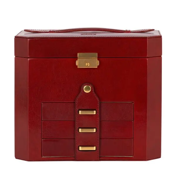 TIME RESISTANCE Large Leather Jewelry Box A Handful Of Dust - Red