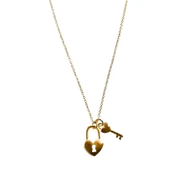 FV JEWELLERY The Heart Series Heart Lock & Key Necklace - Gold
