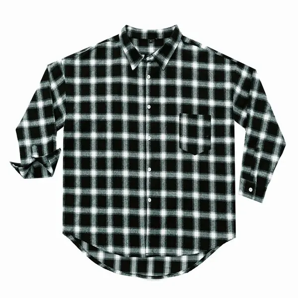 ZENZEE White / Black Boxy Boyfriend Flannel Buffalo Plaid - White/black