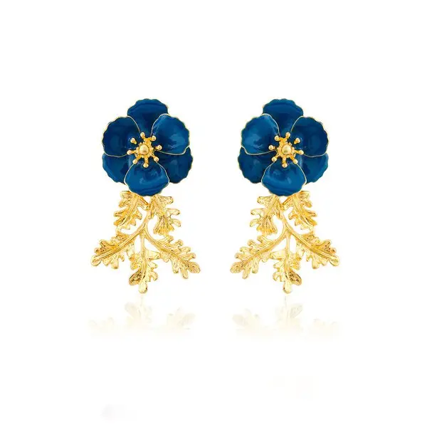 MILOU JEWELRY Leafy Blossom Flower Earrings - Blue