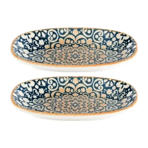 Turgla Home Blue / Brown Alhambra Oval Decorated Porcelain Appetizer, Side Platters Set Of Two - Blue/brown