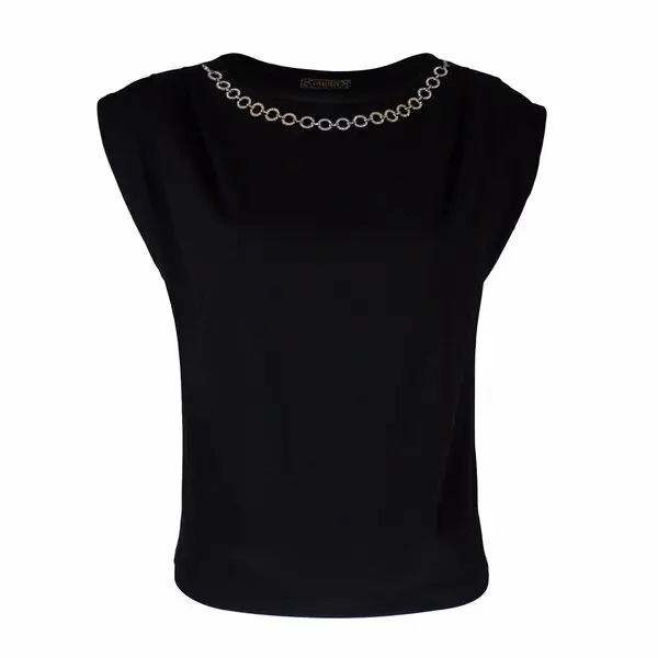LALIPOP DESIGN Adjustable Gold&silver Chain Embellished Cap-sleeve T-shirt - Black