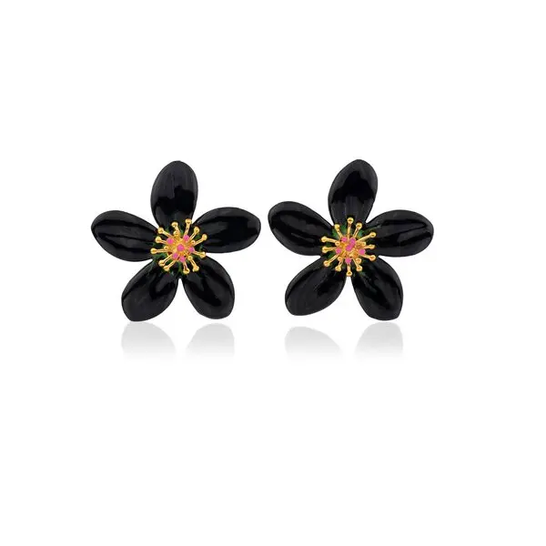MILOU JEWELRY Periwinkle Flower Earrings - Black