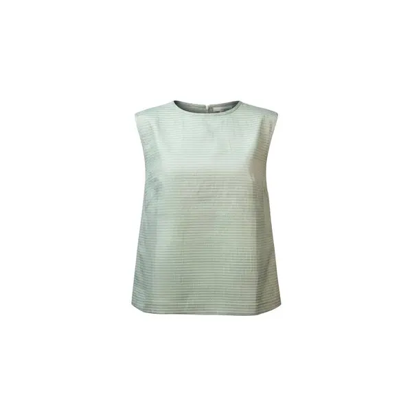 STOVARIA Pure Silk Textured Structured Sleeveless Top - Green