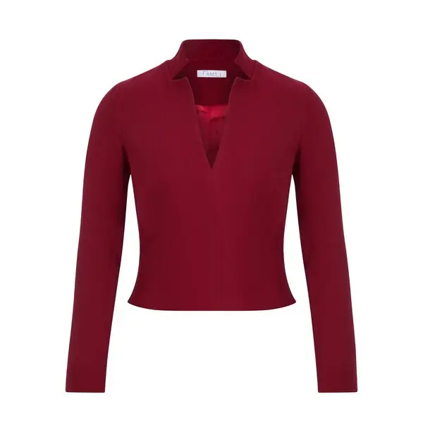 MAAN ISTANBUL High Neck Long Sleeve Burgundy Blouse Pearl Wings - Red