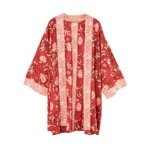 INARA Indian Cotton Rubra Kimono - Red
