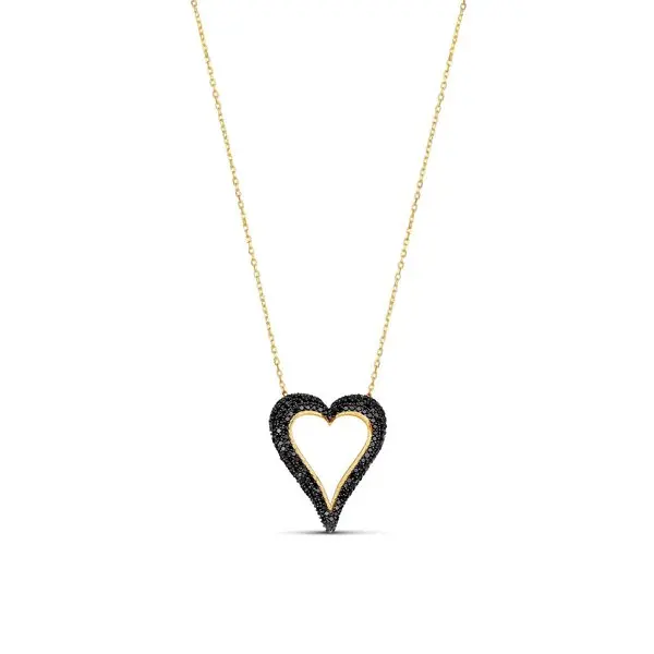SHYMI Pave Cutout Wide Heart Necklace - Black