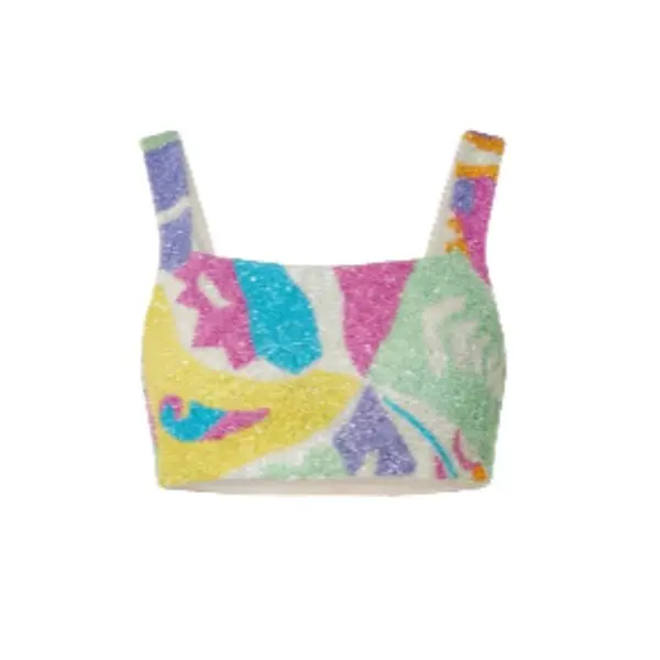 OCEANUS SWIMWEAR Azure Beaded Crop Top - Blue
