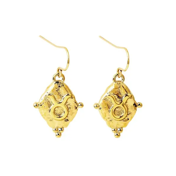 SEVEN SAINTS Taurus Vintage-style Dangle Earrings, Gold Plated - Silver