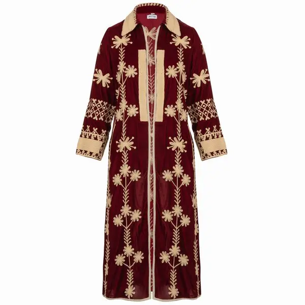 ANTRA DESIGNS Suki Claret Silk Velvet Coat - Red