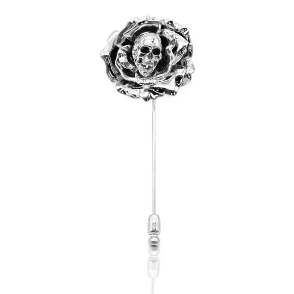 KASUN LONDON Thorn N’ Roses Brooch Lapel Pin - Silver