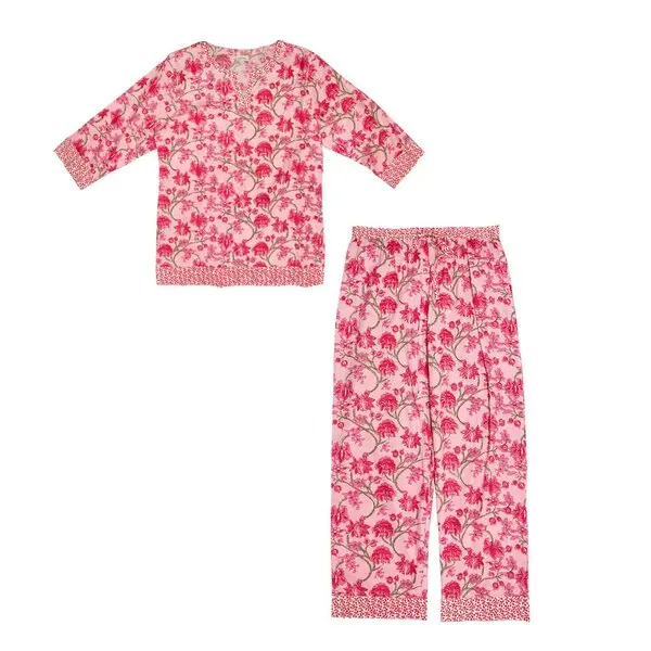 INARA Cherry Blossom Floral Cotton Pyjamas - Red
