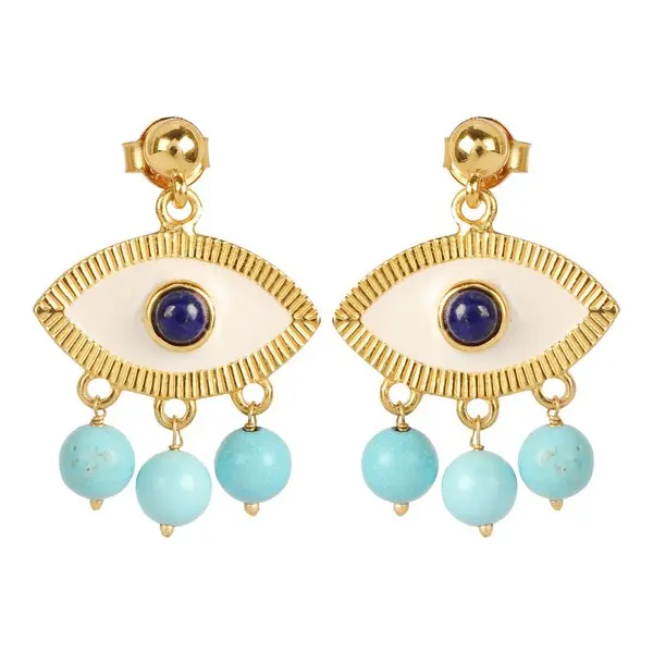 LILA RASA Blue / Gold Turquoise Evil Eye Earrings - Blue/gold