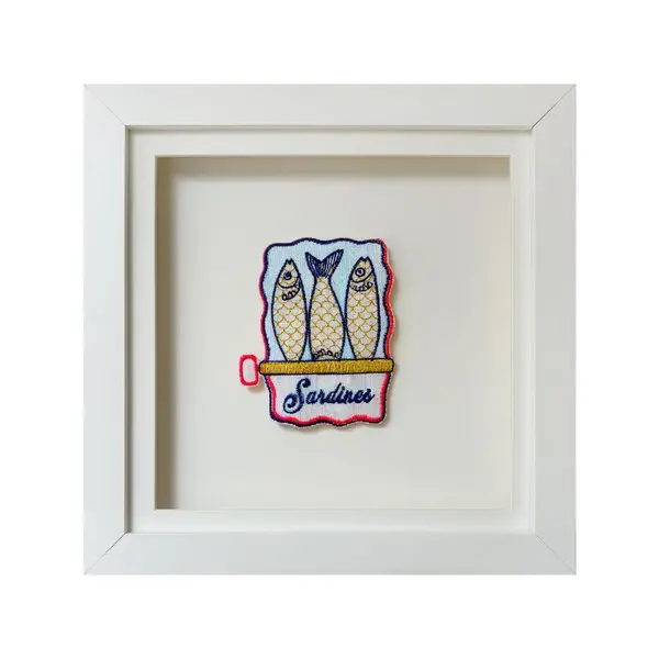 LILLY LOVES Sardines Embroidered Artwork - Blue