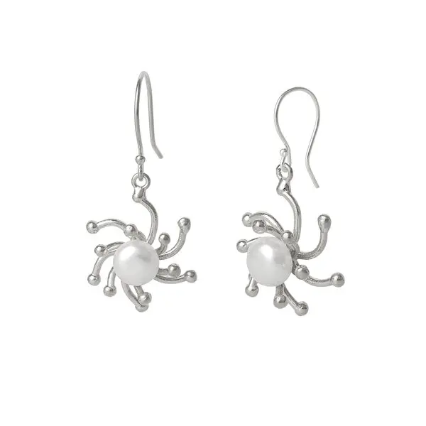 SPERO LONDON Pearl Sun Molten Dripping Sunburst Sterling Drop Earring - Silver