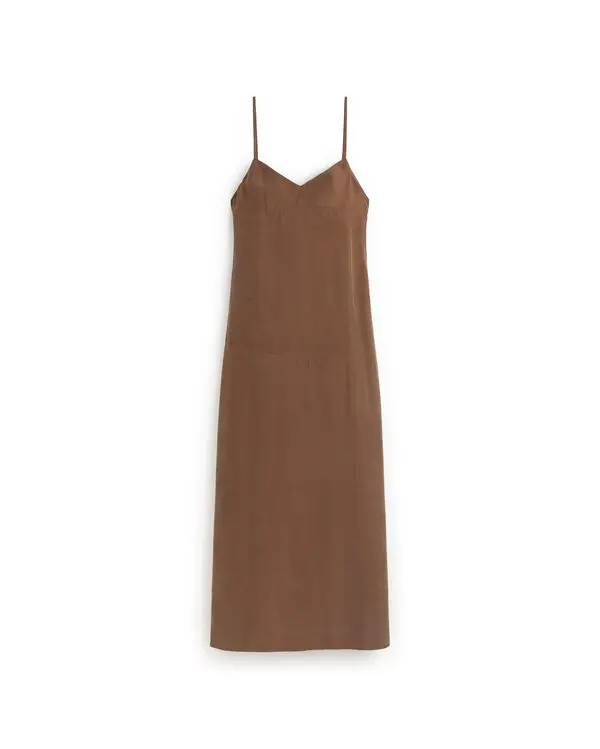 THINKING MU Long Dress Cupro Dina - Brown