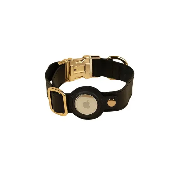 LEATHERE Stylish Leather Airtag Dog Collar Davie - Black