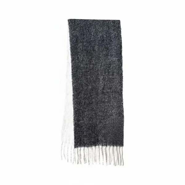 LONDON ATELIER BYPRODUCT Black / Grey Wool Blend Grey Beige Two Tone Large Shawl - Black/grey