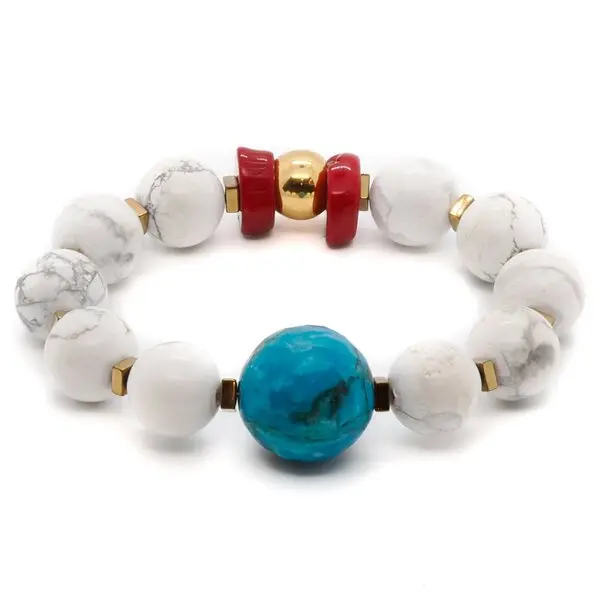 EBRU JEWELRY Blue / White / Red Gemstone Beaded Handmade Balance Bracelet White - Blue/white/red