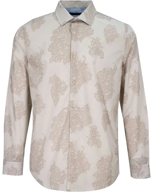 LORDS OF HARLECH Nigel Cutout Oxford Shirt Pumice - Brown