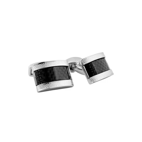 Tateossian Black / Silver Carbon D-shape Cufflinks With Palladium Plated & Black Carbon Fibre - Black/silver