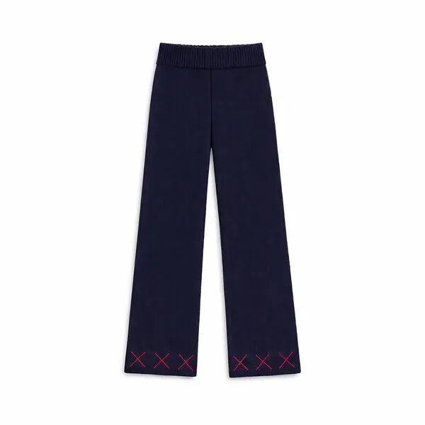 REN CORDEZA Hand Embroidered Sloe Knit Trousers Tall Length - Blue