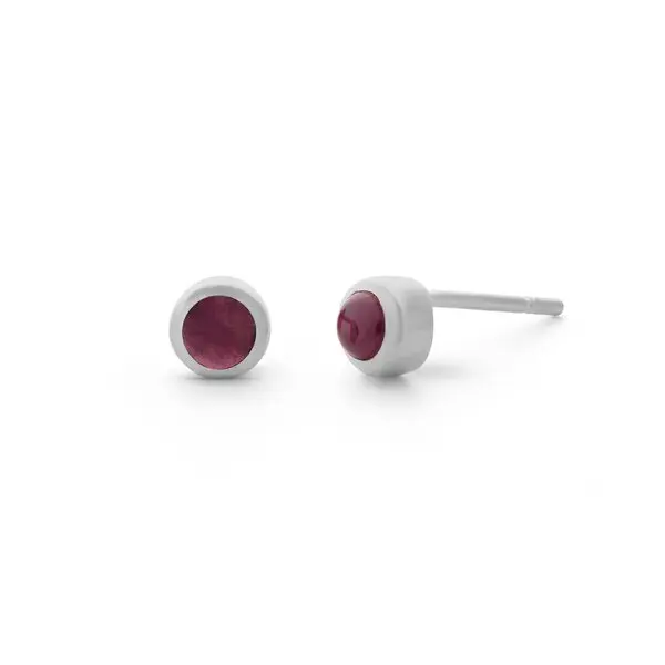 NELLOU JEWELLERY Garnet Gem Dot January Birthstone Earrings Sterling Silver - Red