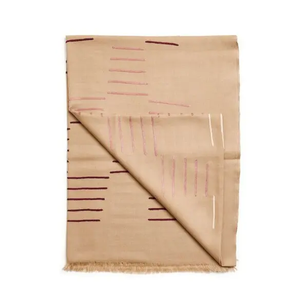 STUDIO VARIOUSLY Maple Handwoven Hand Embroidered Classic Scarf Neutrals - Beige