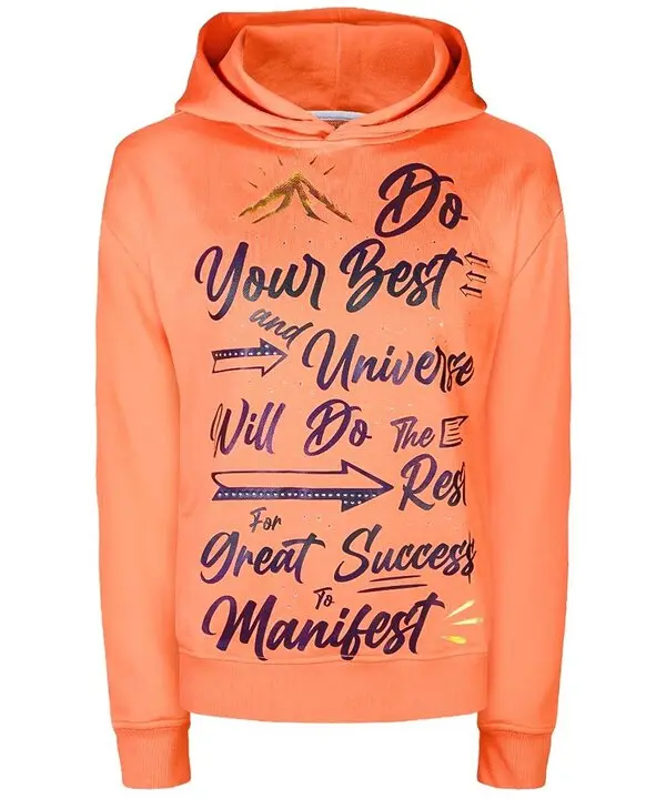 MIRACLES MANIFESTER Inspirational Affirmation Hoodie With Reflective & Rhinestone Design - Orange