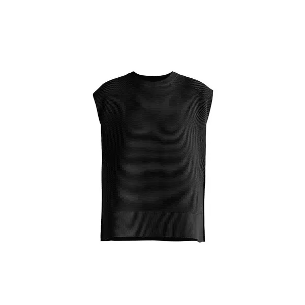 PAISIE Side Slit Sleeveless Ribbed Jumper - Black