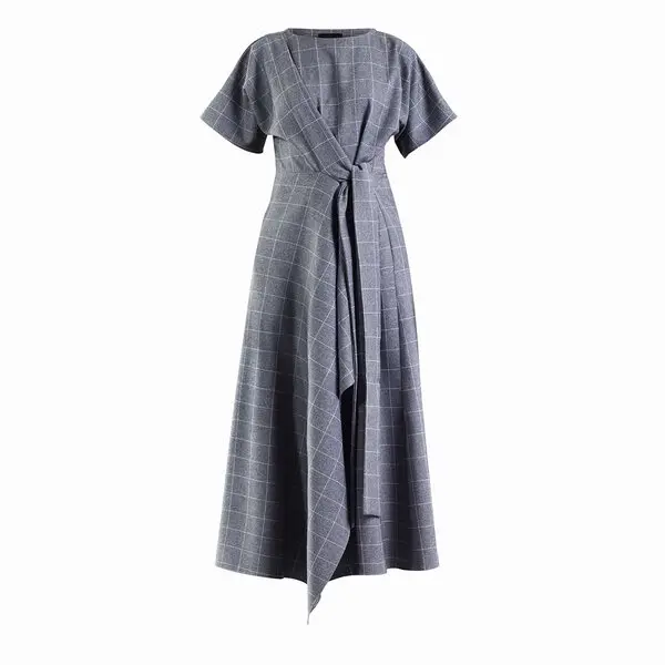 MEEM LABEL Baxter Grid Wrap Dress - Grey