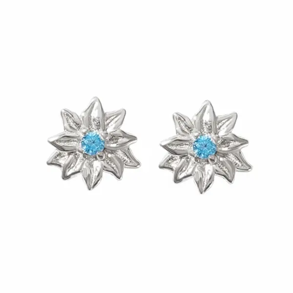 HARFI Blue / Silver Turquoise December Birthstone Holly Birthflower Sterling Silver Stud Earrings - Blue/silver