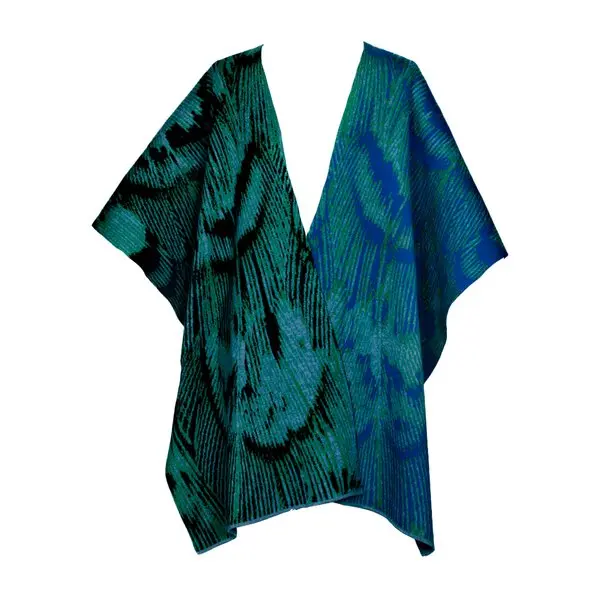 ESSIEN & EMRE Green / Blue Pavo Silva Merino Wool Colour Block Knit Poncho - Green/blue