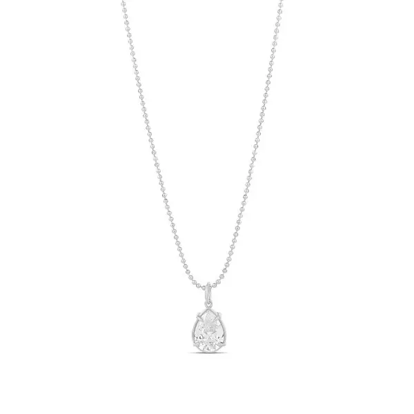 SHYMI Large Pear Shape Stone On A Beaded Ball Chain - Silver