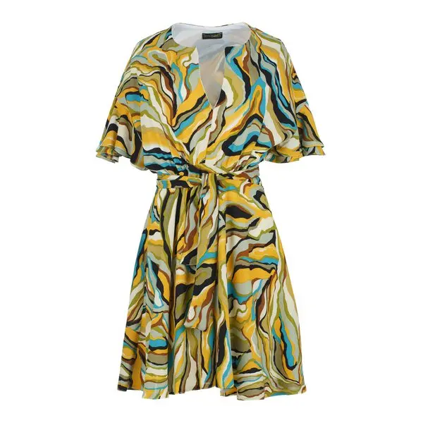 CONQUISTA Vibrant Safari Viscose Wrap Dress - Green