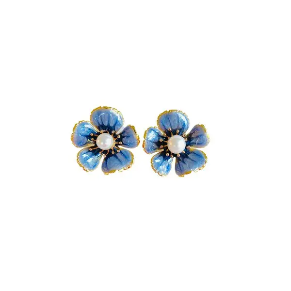 THE PINK REEF Hand-painted Small Floral In Pearl - Blue