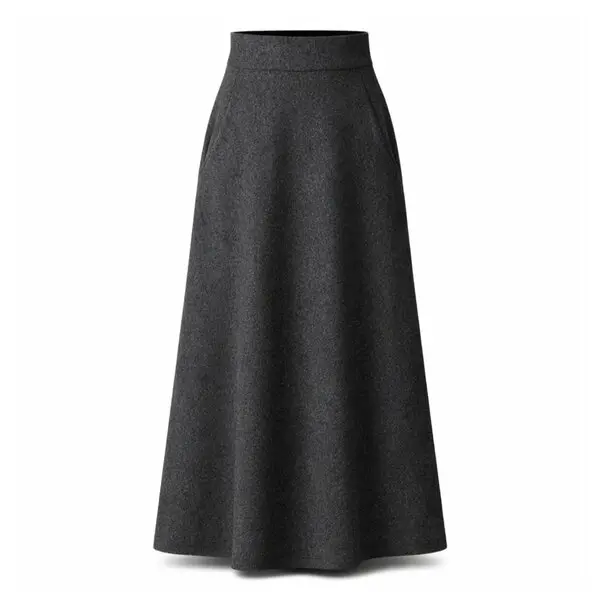 NIKKA PLACE Long Wool A-line Skirt With High Waist And Pockets In Dark Gray Colour - Grey